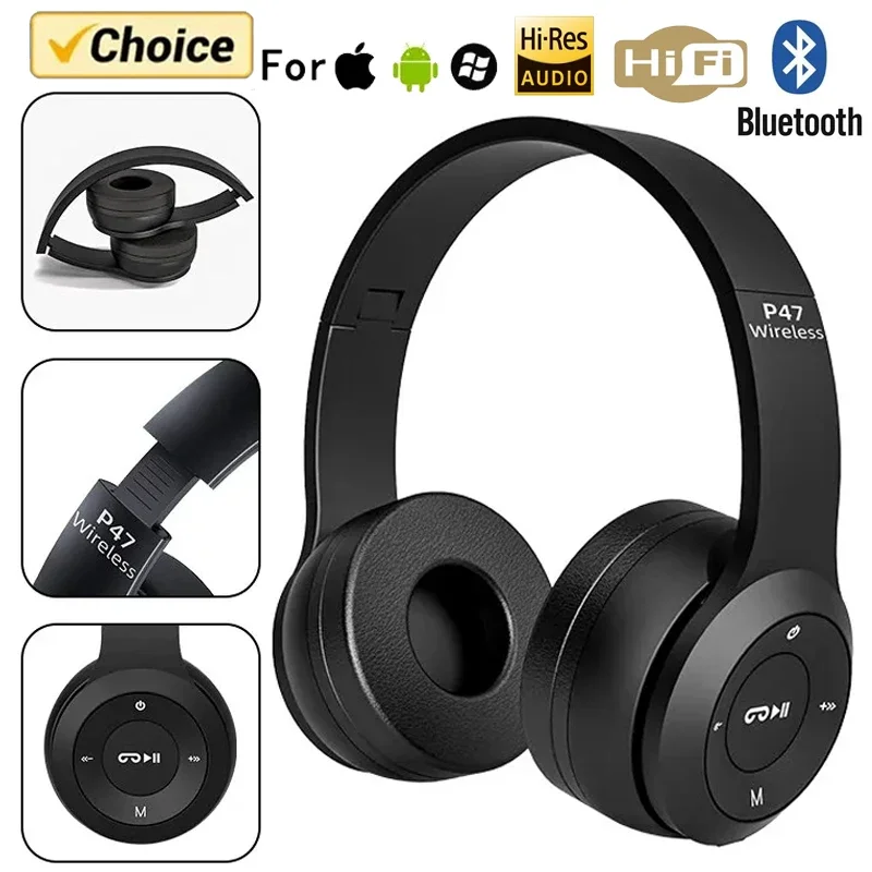 Stereo-P47-Headset-5-0-Bluetooth-Headset-Folding-Series-Wireless-Sports ...