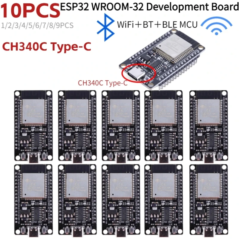 ESP-WROOM-32-ESP32-Entwicklungsboard-ESP32-TYPE-C-CH340C-WLAN-Bluetooth-Modul-Extrem-geringer ...