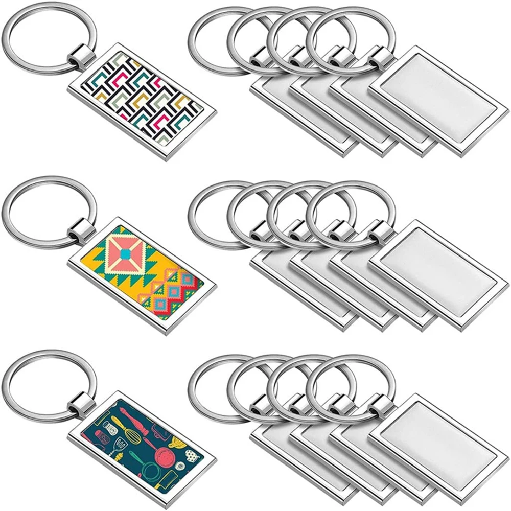12Pcs-Sublimation-Blank-Keychain-Rectangle-Metal-Heat-Transfer-Keychain ...