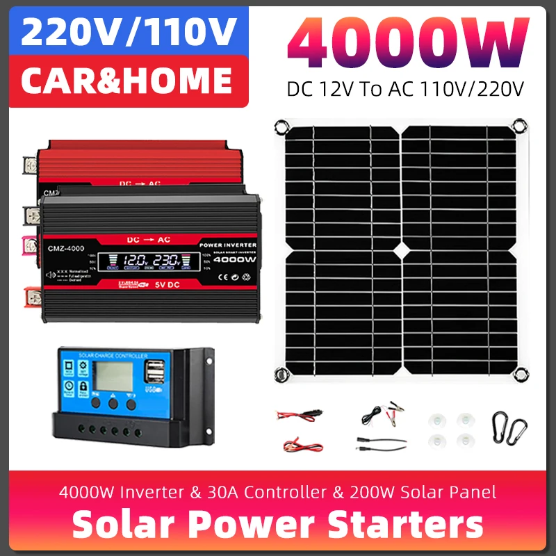 Soalr-Kit-Power-Generation-Combo-4000w-Inverter-200w-solar-panel-220v ...