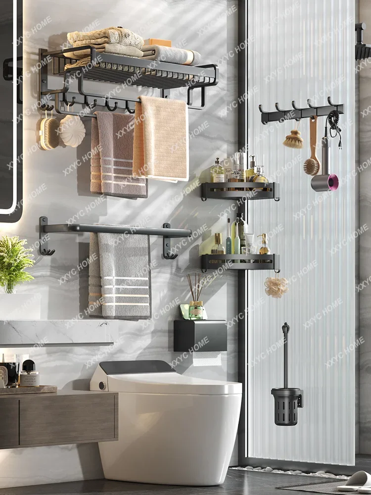 Banyo-havlu-ask-s-yumruk-cretsiz-banyo-tuvalet-raf-duvara-monte-giysi-saklama-Alumimum-siyah ...