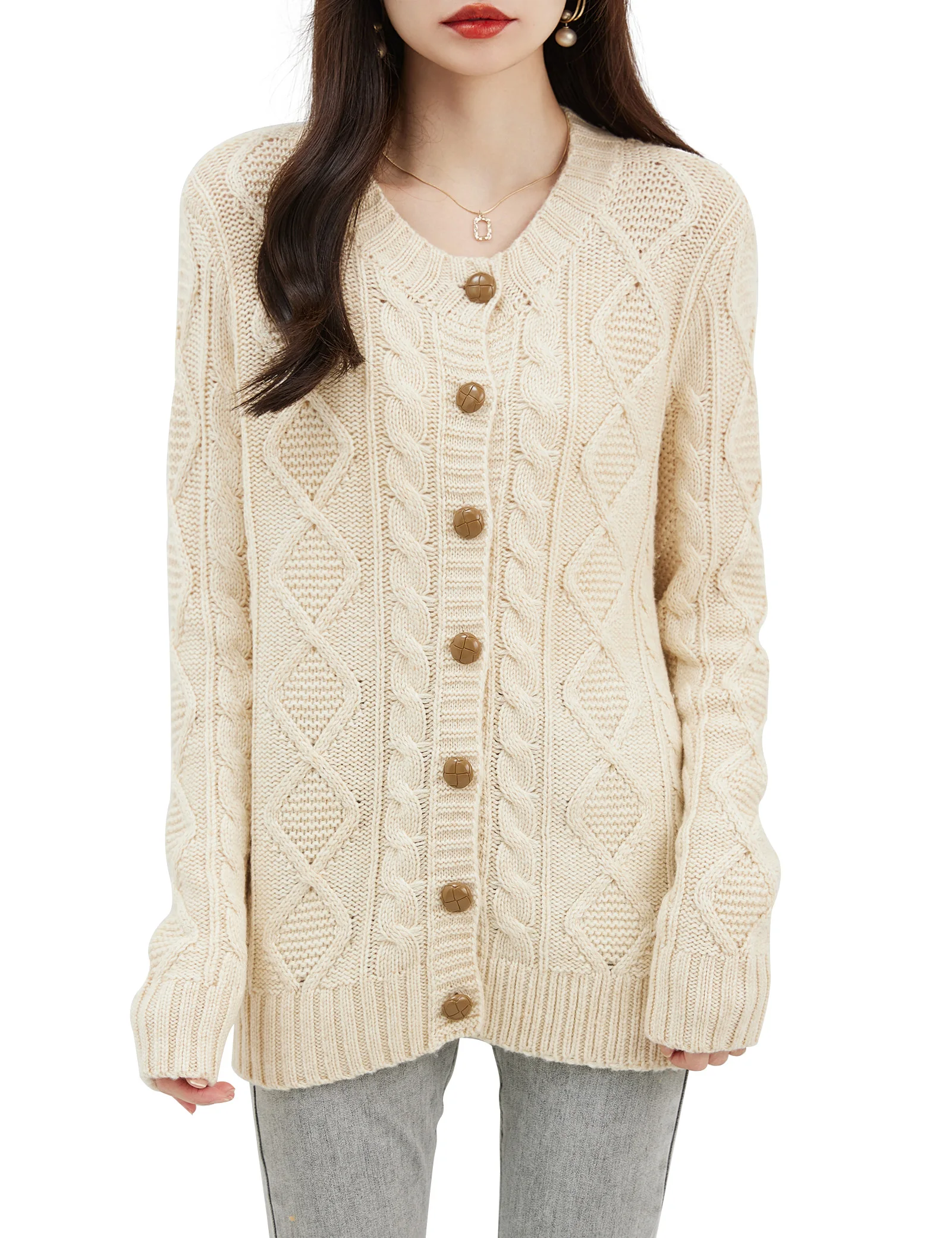 EU-Size-Women-s-Merino-Wool-Cardigans-Sweater-2023-Fall-Winter-Crewneck ...