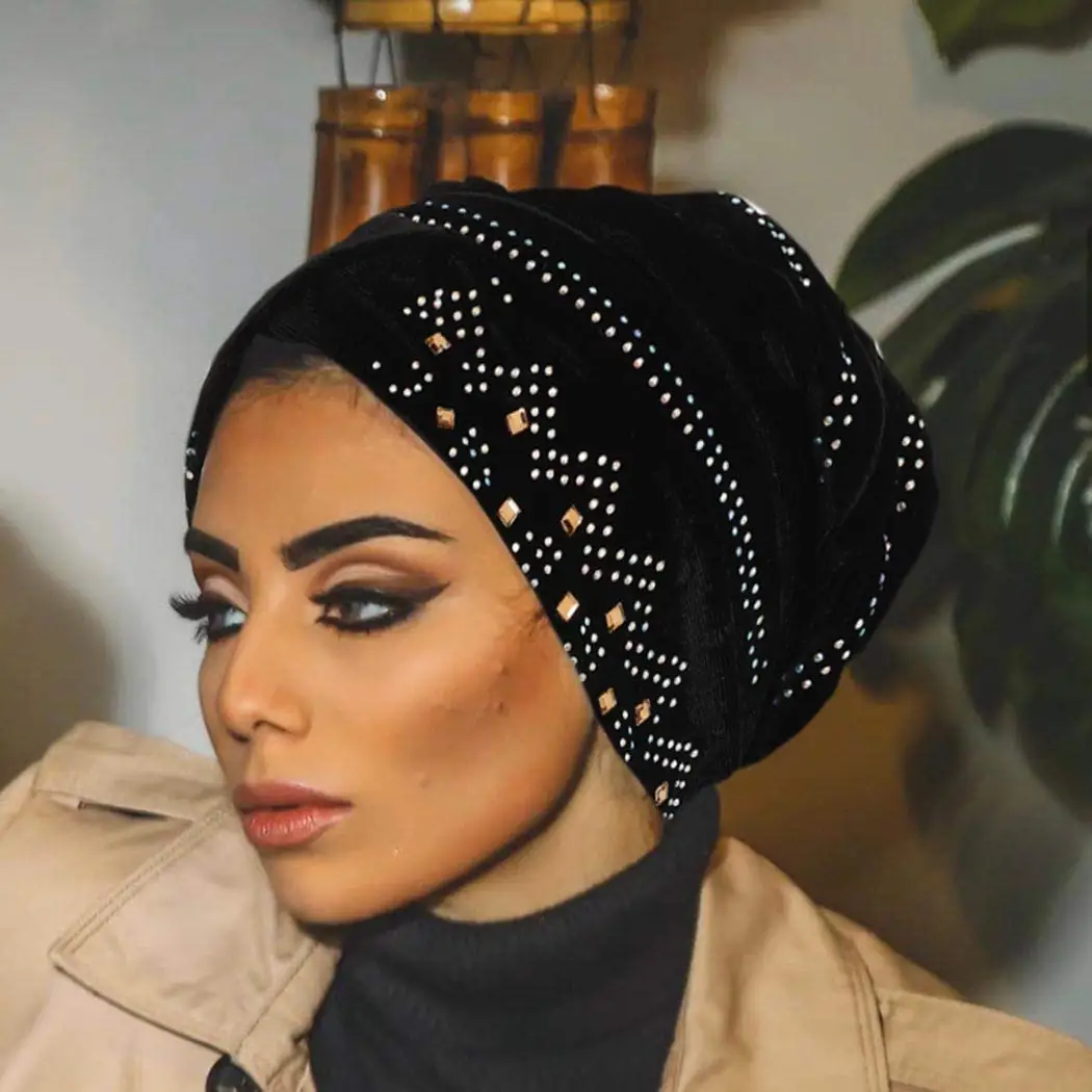 Velvet-Cap-Turban-Shower-Wide-Sparkly-Sleep-Crystal-Muslim-Hijab-Hat ...