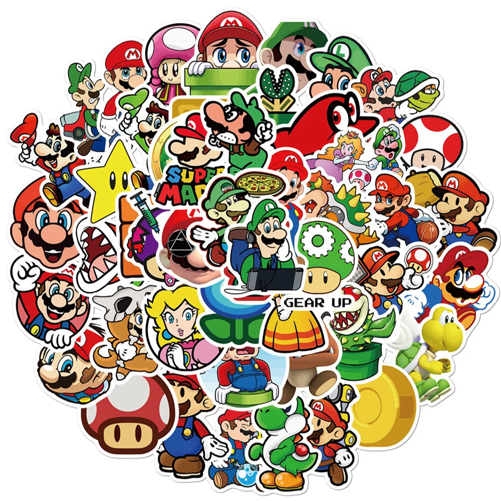 50pcs Super Mario Bros Game Sticker Anime Cartoon Skateboard Bicycle ...