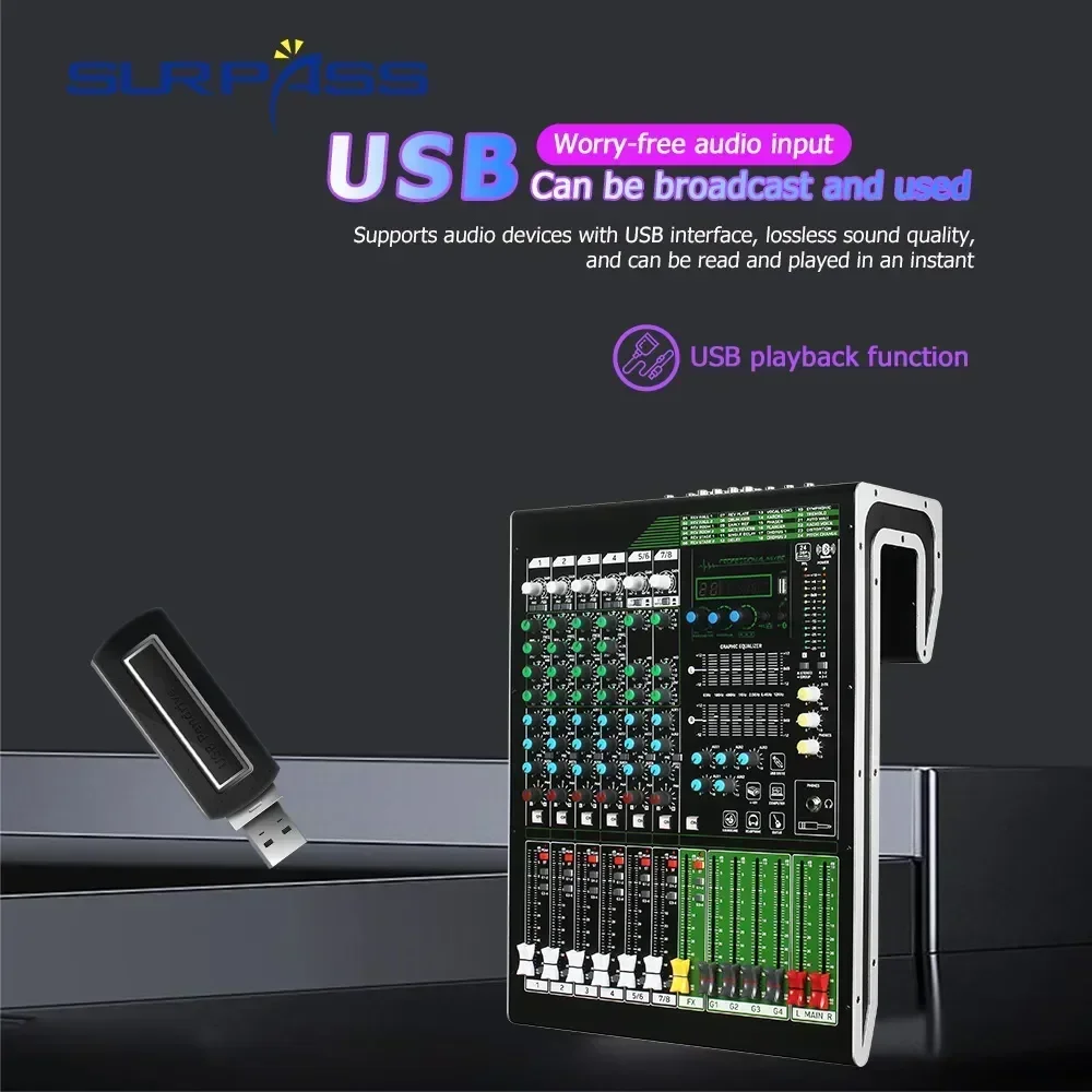 8 channels mixer audio interface sound mixer Professional power play48V ...