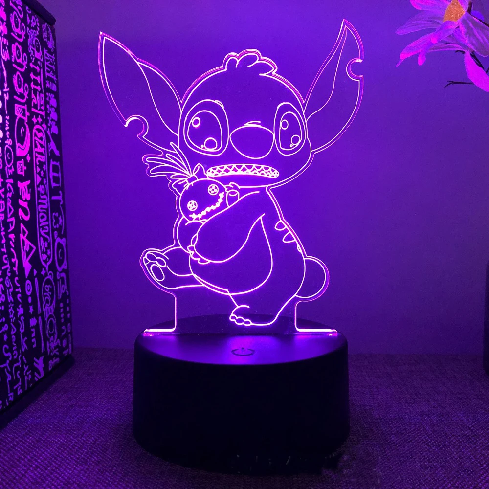 Stitch 3D Night Light Cartoon Action Figure LED Desk Lamp 7 Colors ...