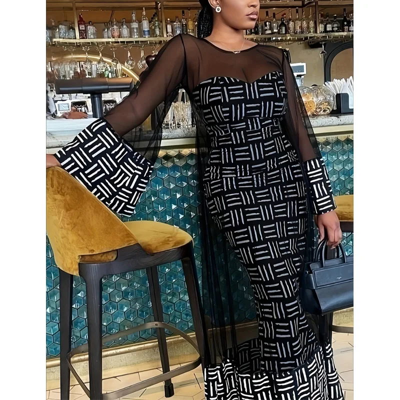 Casual-Women-2-Piece-Set-Spring-Summer-Printed-Mesh-Outfit-See-Through ...