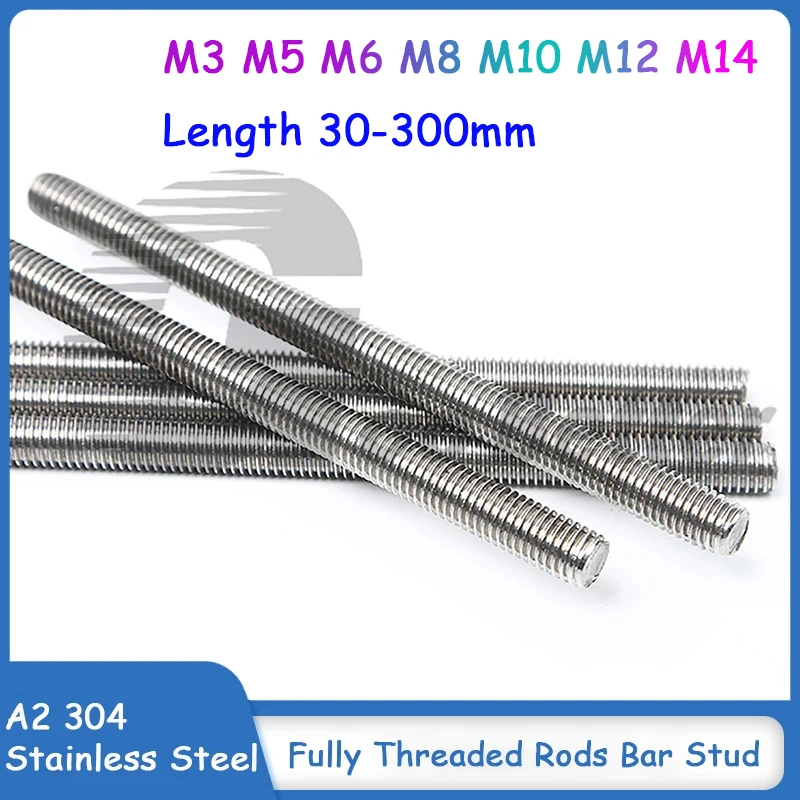 A2-304-Stainless-Steel-Fully-Threaded-Rods-Bar-Stud-M3-M5-M6-M8-M10-M12 ...