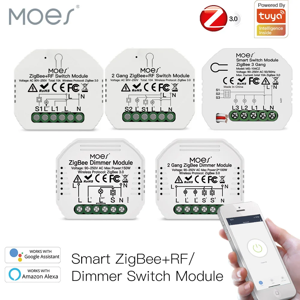 MOES-interruptor de luz inteligente Tuya ZigBee 3,0, módulo de relé de ...