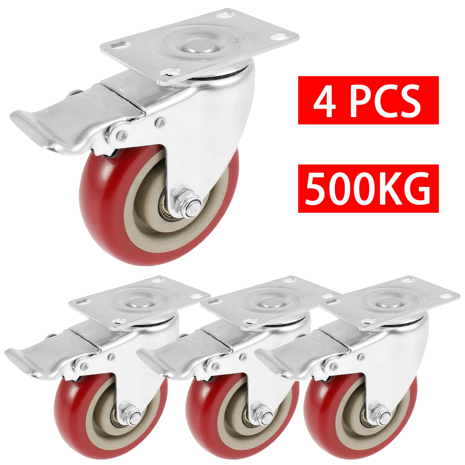 4Pcs Universal Caster Wheel Heavy 360° Swivel Silent Brake Wheels ...