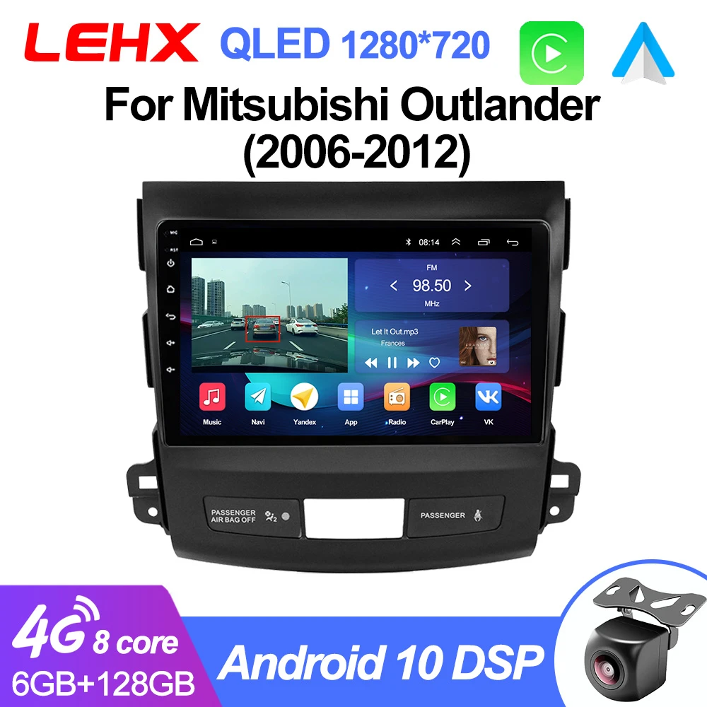 Lehx 2 Din Android 10 Car Radio Multimedia Player For Mitsubishi Outlander 2006-2011 Peugeot ...