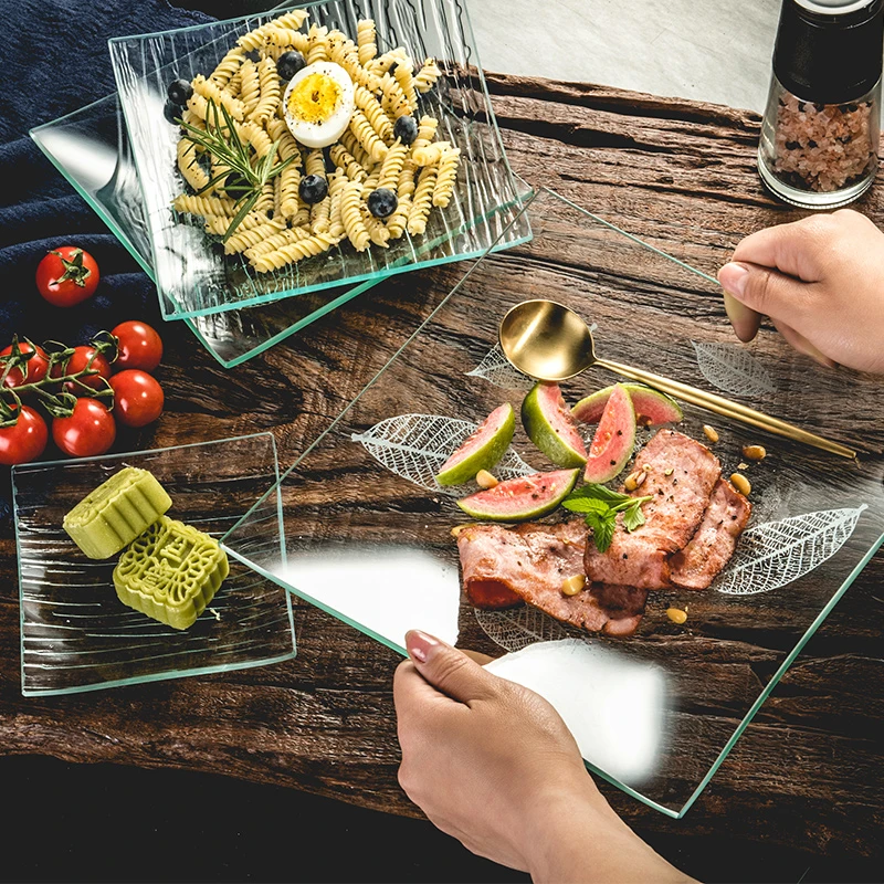 Tempered Glass Plate Tableware Heat resistant Transparent Fruit Plate ...