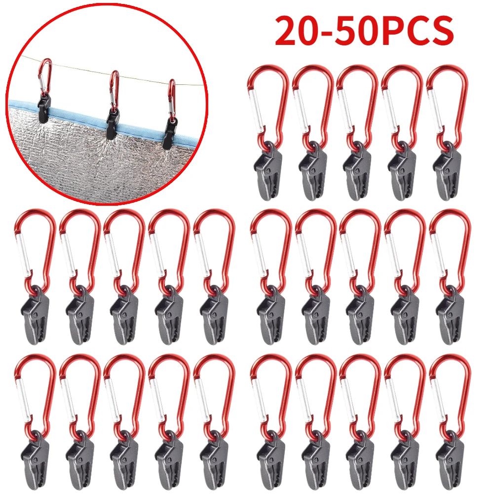20 50pcs Portable Tent Awning Fixing Clamp Grip with Carabiner Hook ...