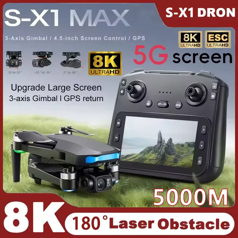 Drone S-X1 Novo com Câmeras 5G GPS 8K HD EIS e Telas, Gimbal Anti ...