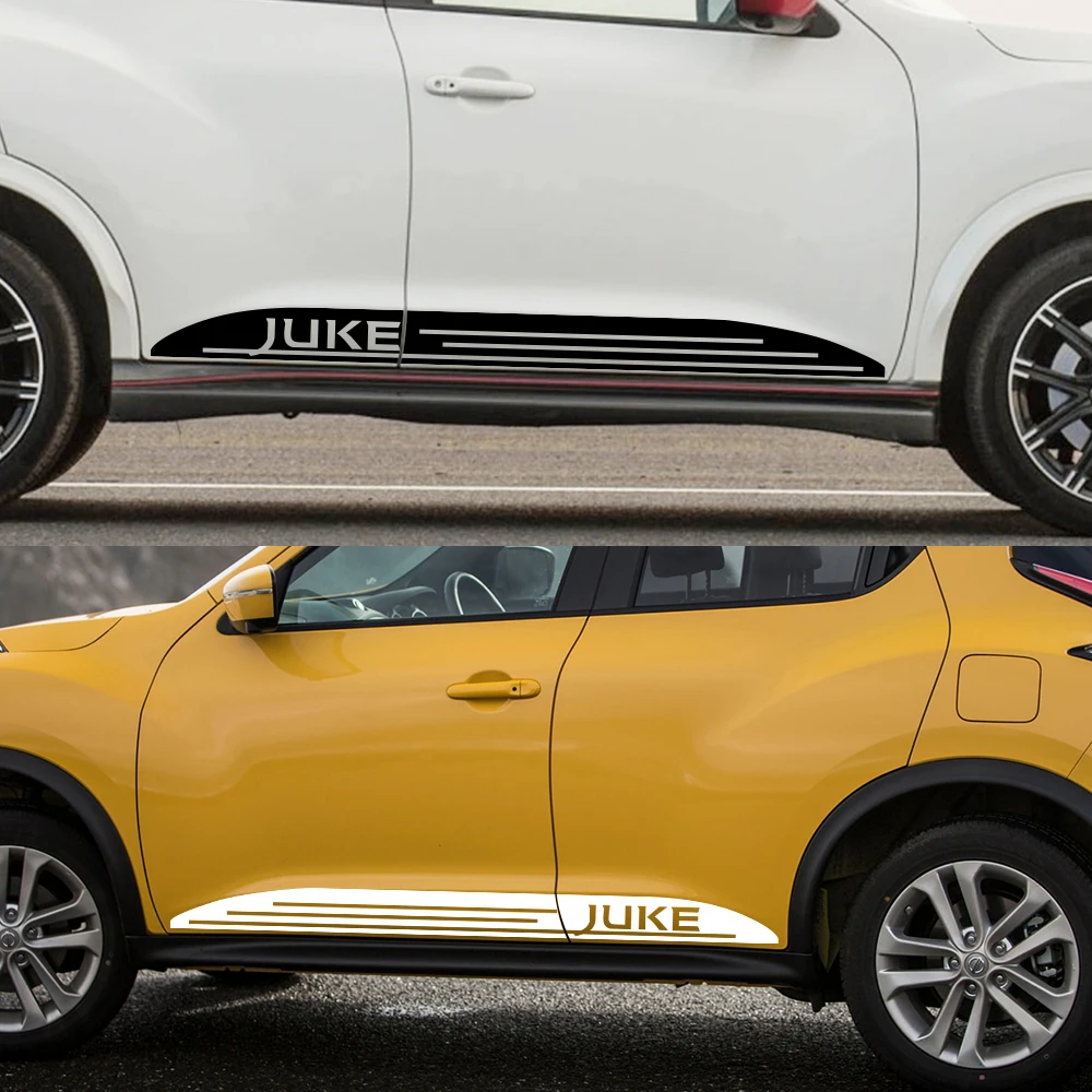2PCS-Car-Side-Skirt-Stickers-For-Nissan-Juke-F15-F16-Stripes-Graphics ...