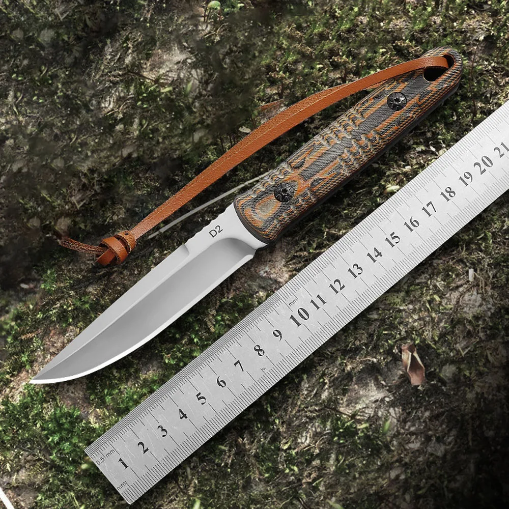 Full-Tang-Fixed-Blade-Knife-With-Sheath-Outdoor-D2-Hunting-Tactical ...