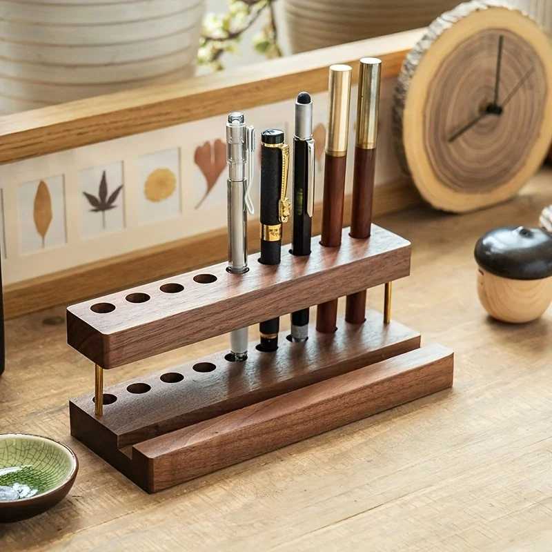 1PC-Walnut-Wood-Multifunction-Desk-Organizer-Pen-Holder-Phone-Stand ...