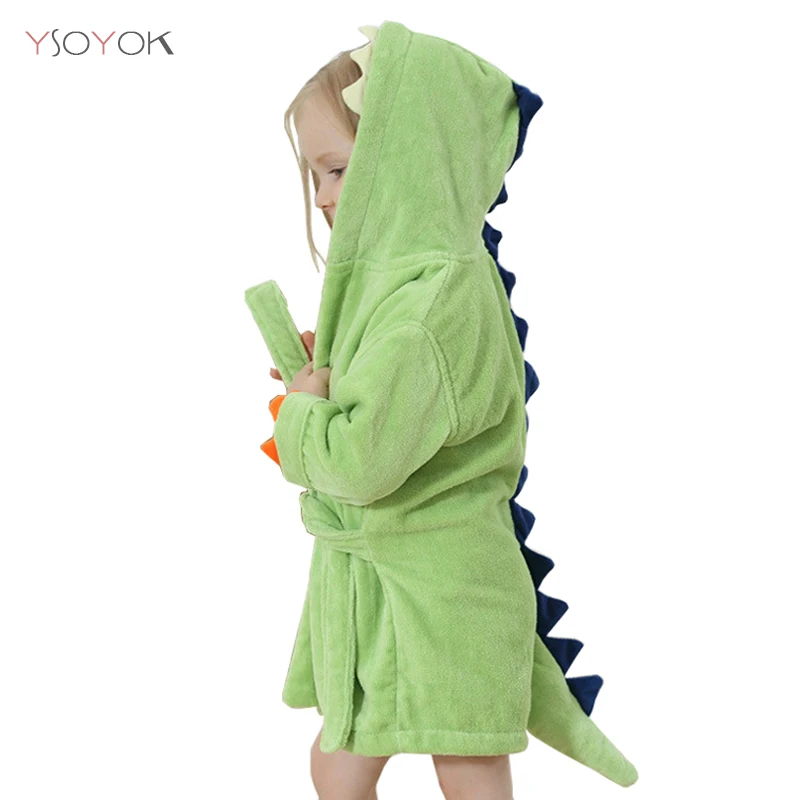 Cartoon Dinosaur Children Bathrobes Baby Kids Pajamas Hooded Beach ...
