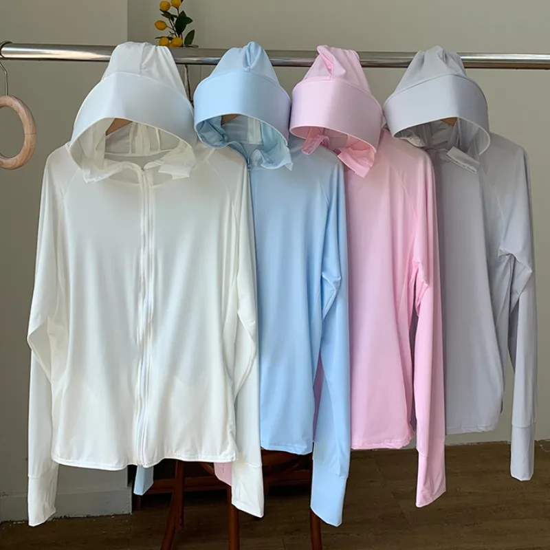 후드 아이스 실크 얇은 자외선 차단 셔츠 여성용 여름 통기성 자외선 차단 스포츠 카디건 다목적 자외선 차단 코트 탑