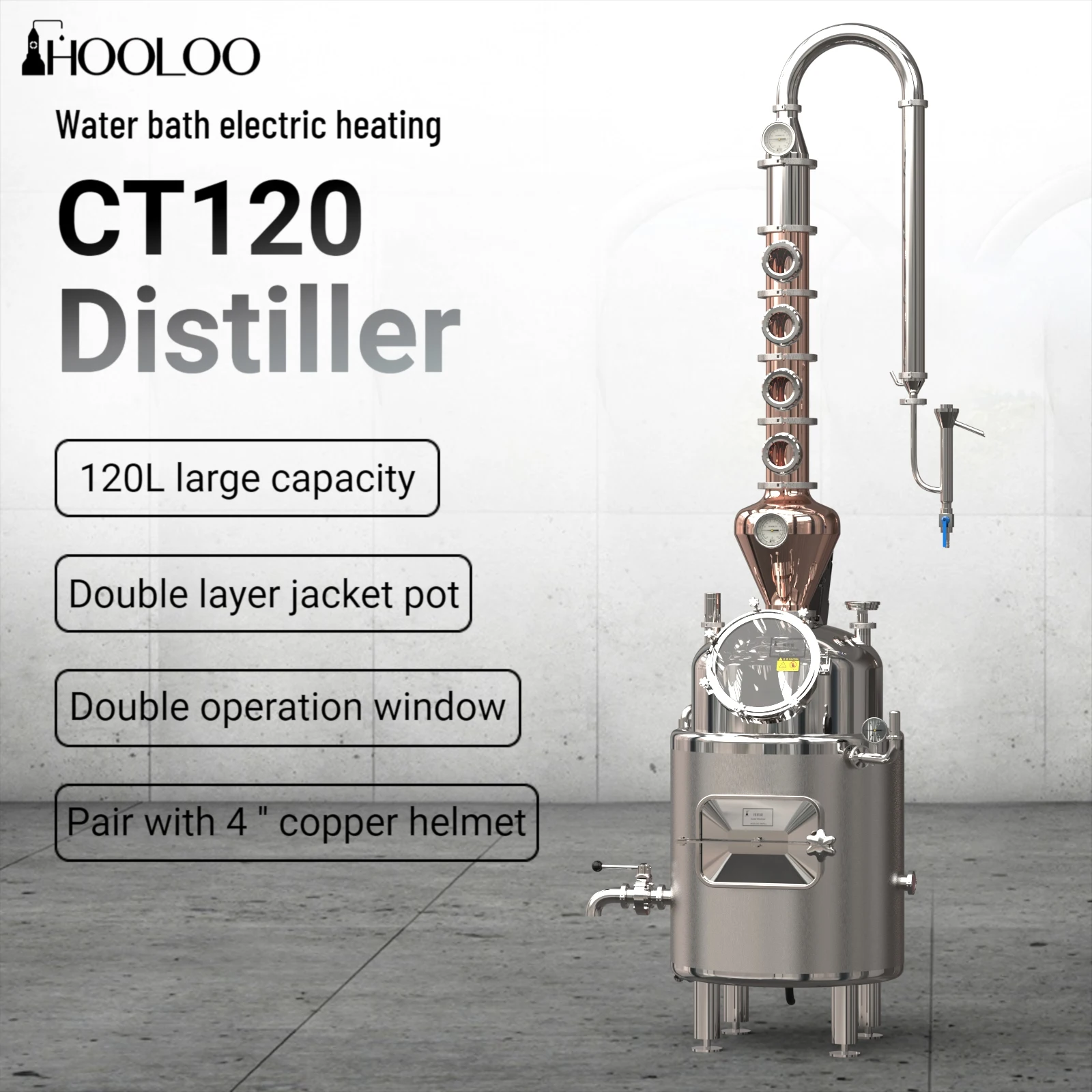 HOOLOO CT120 Water Bath Heating Distiller Double Jacket Stainless Steel ...