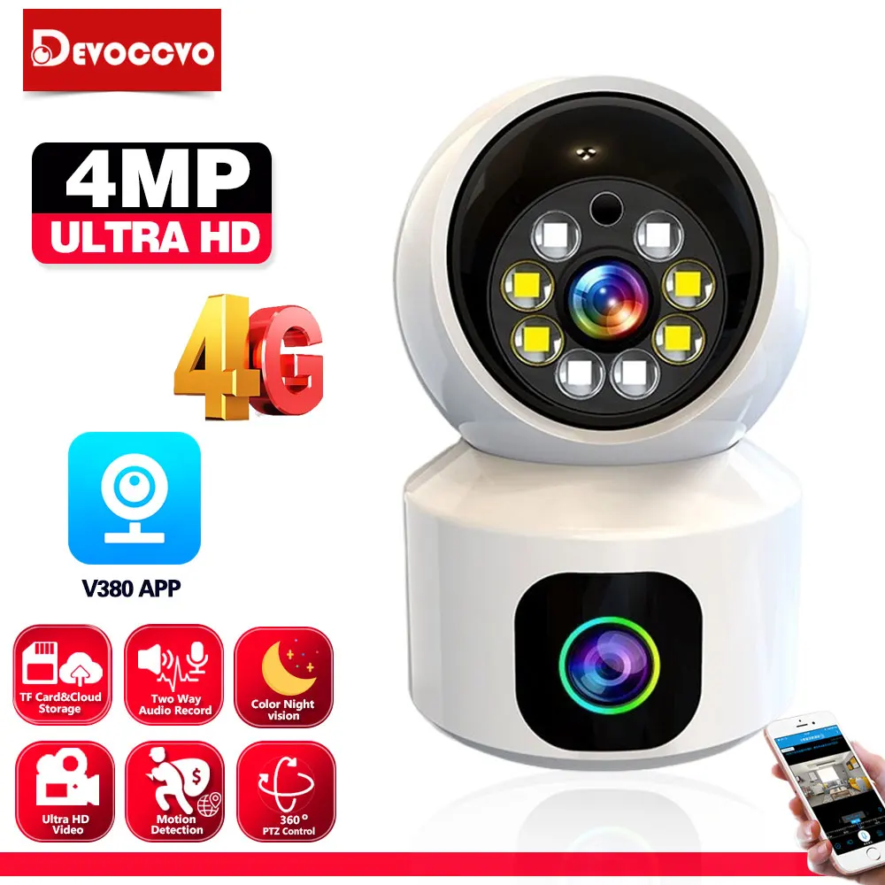 2K 4MP Dual Lens 4G PTZ Camera 2 Way Audio Wifi Dual Screen Baby ...