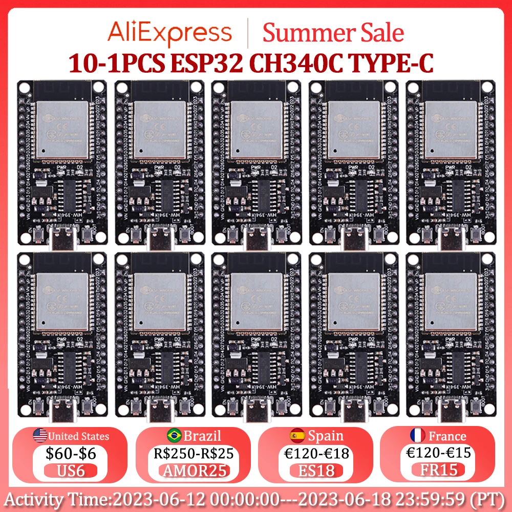 Esp32 Wroom 32 개발 보드 와이파이 및 블루투스 초저전력 소비 Spi 플래시 32mbits 무선 모듈 Ch340c 5v Type C Aliexpress 