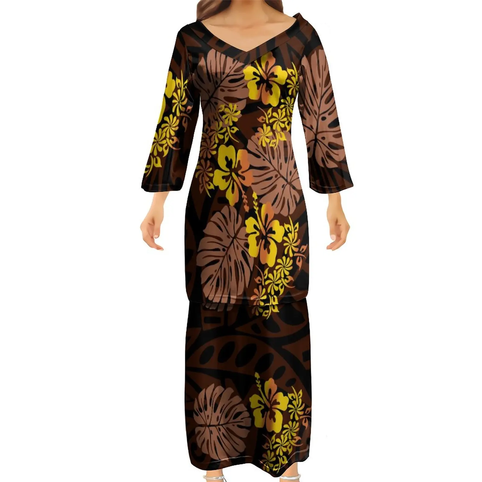 Fashion V-neck Puletasi Polynesian Samoan Traditional Clothing Uniform ...