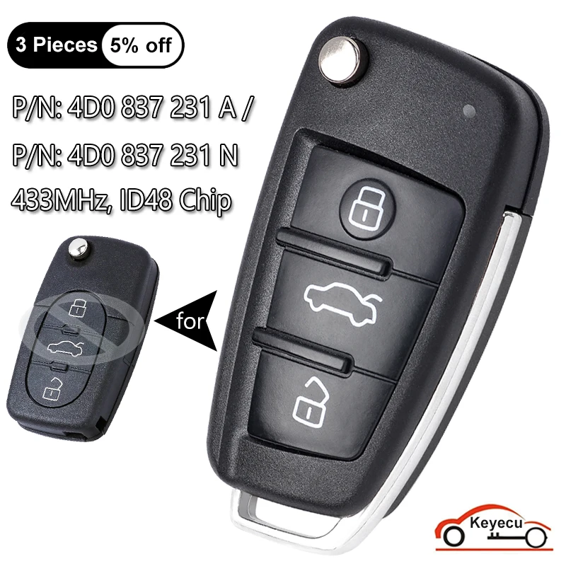 KEYECU-Upgraded-Flip-Remote-Car-Key-Fob-433MHz-ID48-Chip-for-Audi-TT ...