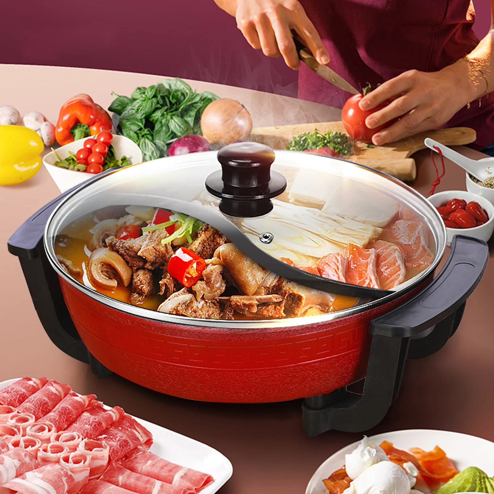 6L-Hot-Pot-Double-Steamer-Yuanyang-Hot-Pot-Multifunctional-Electric ...