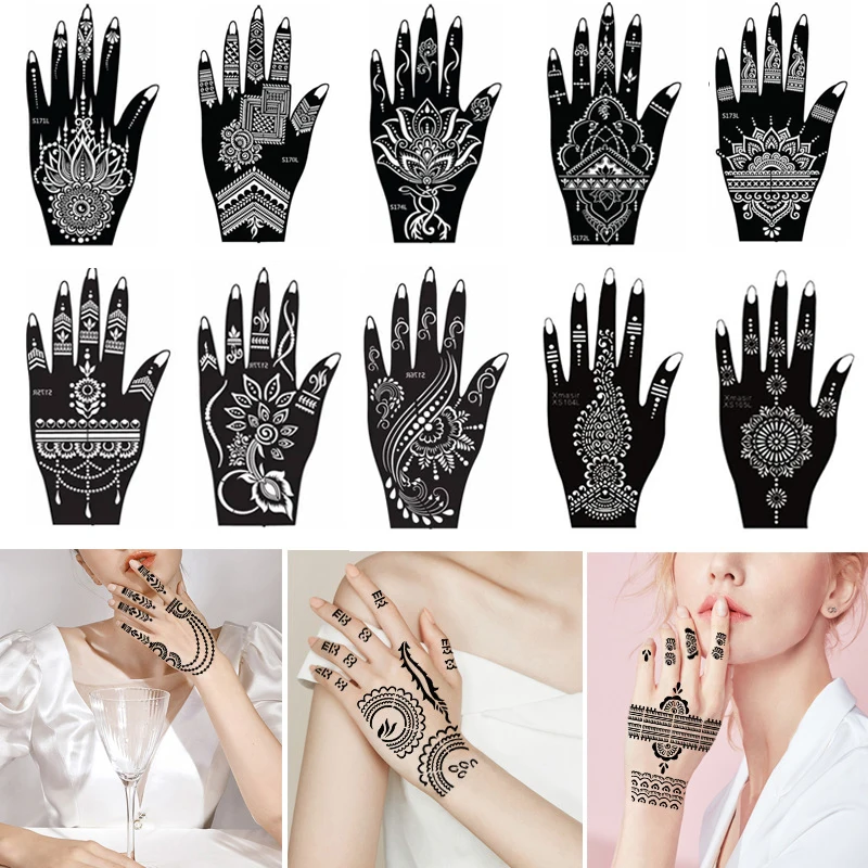 1 Pair Professional Henna Stencil Temporary Hand Tattoo Body Art ...