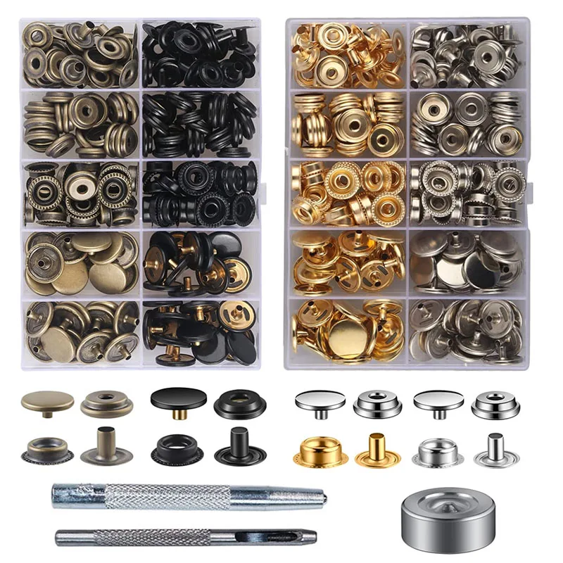 50-Set-Leather-Snap-Fasteners-Kit-15mm-Metal-Button-Snaps-Press-Studs ...