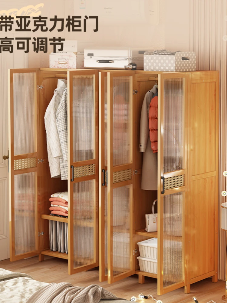 Nan Bamboo Solid Wood Wardrobe Minimalist Hanging Wardrobe Hinged Door ...