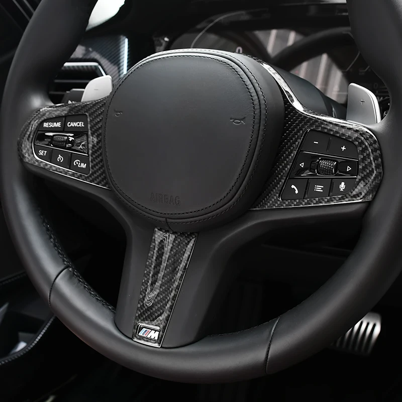Carbon Fiber Car Steering Wheel Panel Decoration Cover Trim Fit For BMW ...