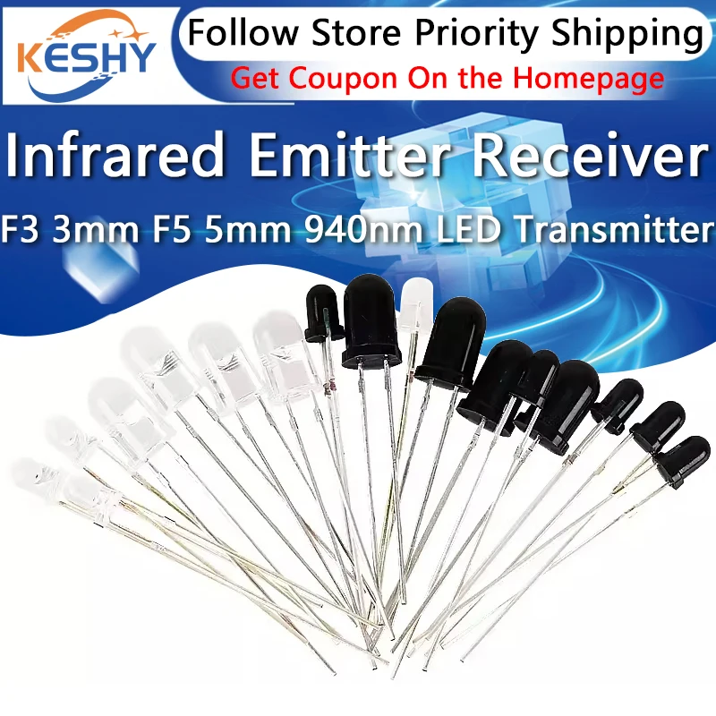 10Pairs F3 3mm F5 5mm 940nm LEDs Infrared Emitter and IR Transmitter ...