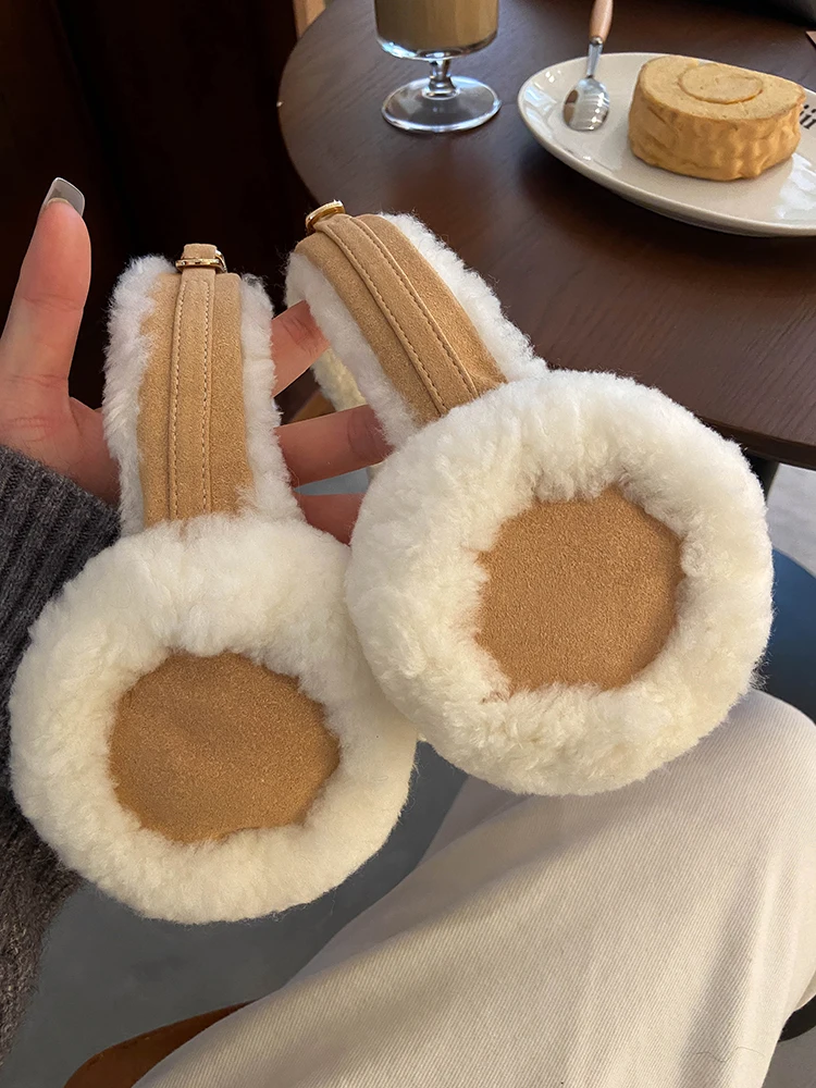2024 Wool Ear Warmer Winter Sheepskin Ear Muffs for Women Men Soft Warm ...