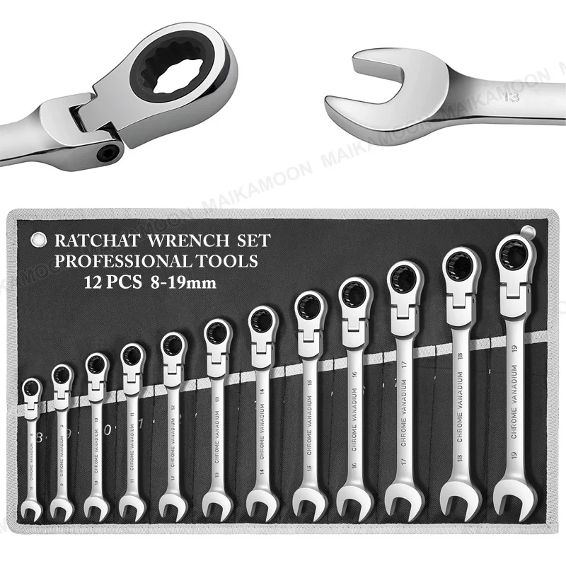 Flex-Head-Ratcheting-Wrench-Set-Chrome-Vanadium-Steel-Combination ...