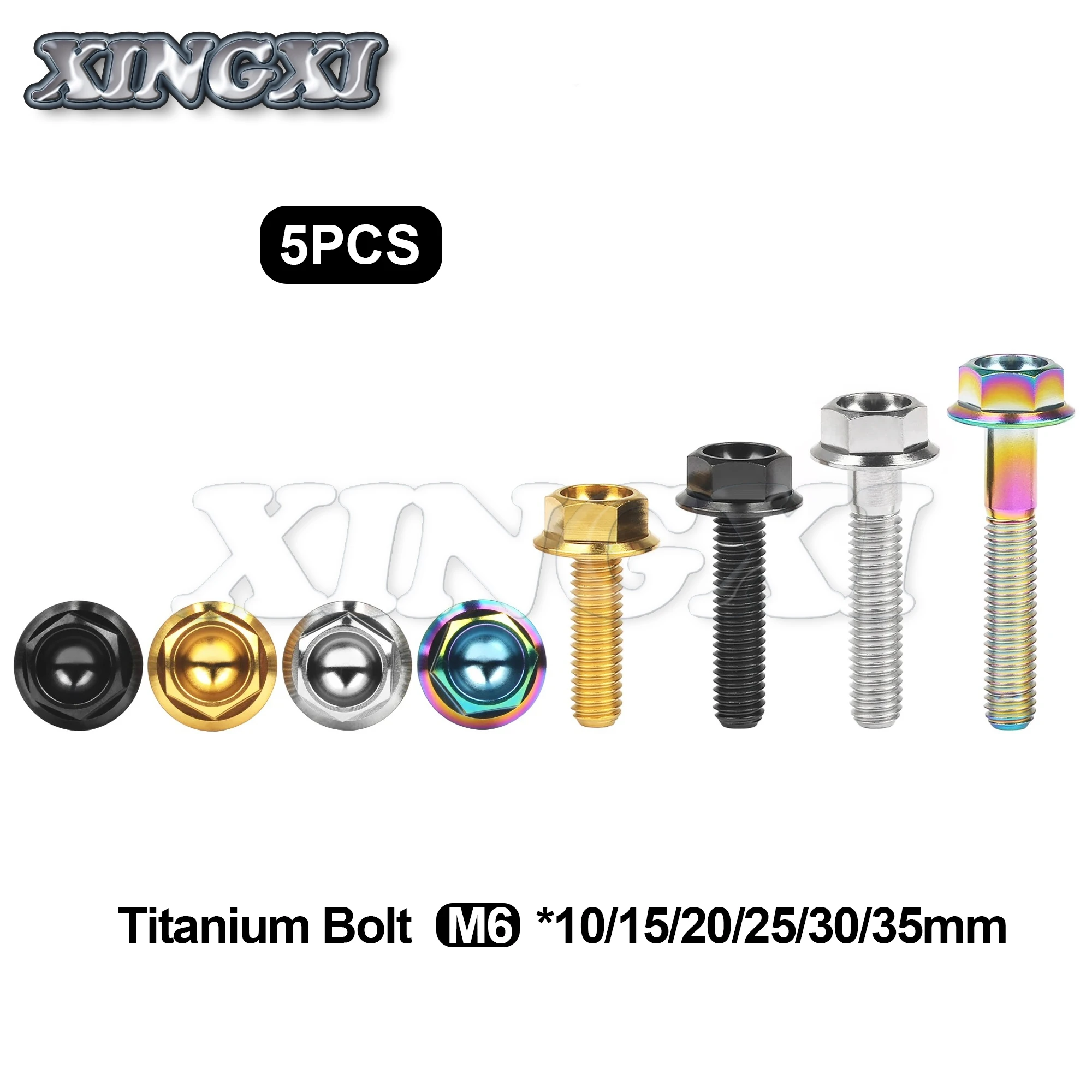 Xingxi-5pcs-Titanium-Bolts-M6x10-15-20-25-30-35mm-DIN6921-Flange-Head ...