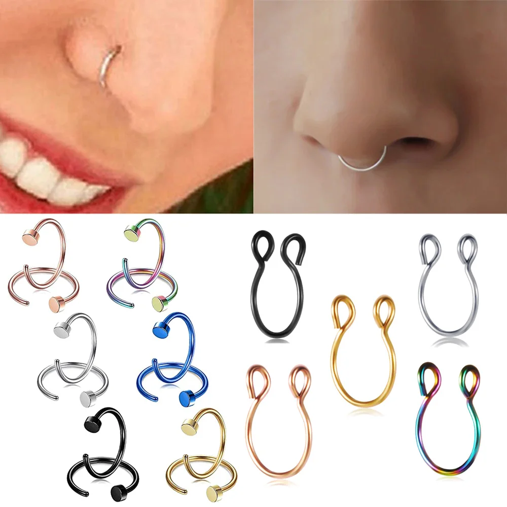 Wkoud 2pcs U Shaped Fake Nose Ring Hoop Septum Rings Stainless Steel