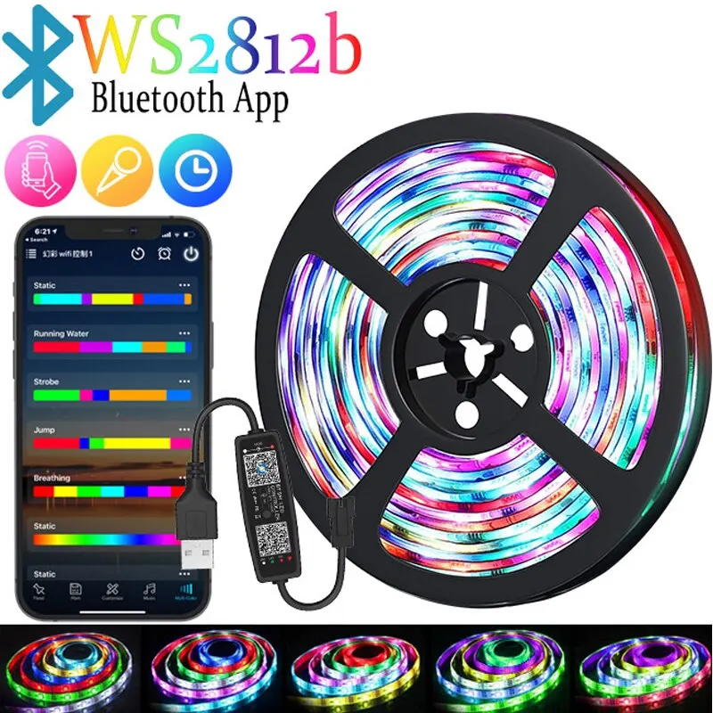 DC-5V-3M-LED-Strip-Lights-RGBIC-WS2812B-Phantom-Bluetooth-APP-Remote ...