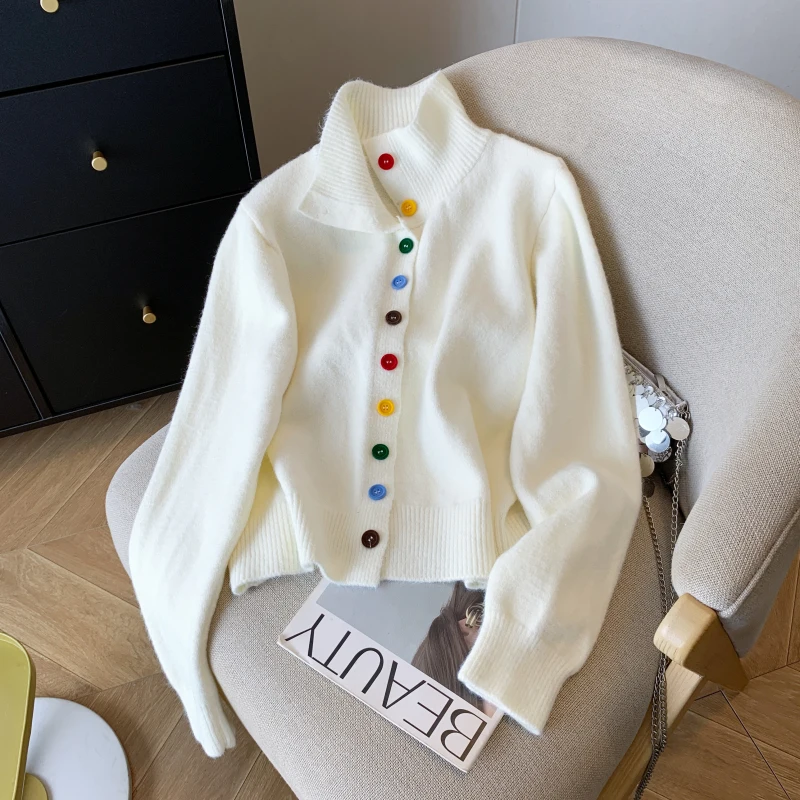 Women Green Knit Cardigan Sweater Harajuku Korean Y2k Long Sleeves ...