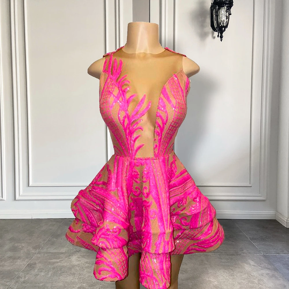 Short Hot Pink And Black Prom Dresses