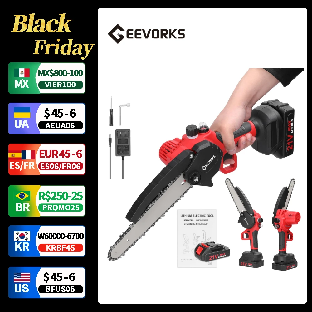 Geevorks-8-inch-Brushed-Chainsaw-With-Battery-1300W-Portable-Cordless ...