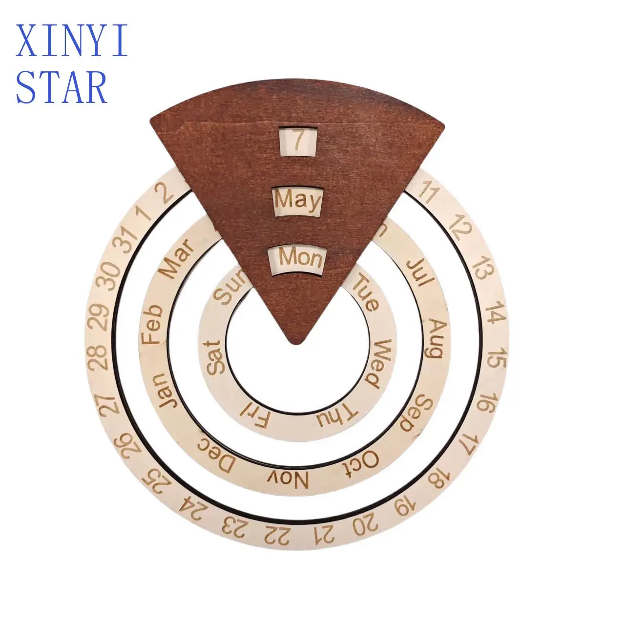 Wooden wall calendar Round rotating calendar Wall decoration Perpetual ...