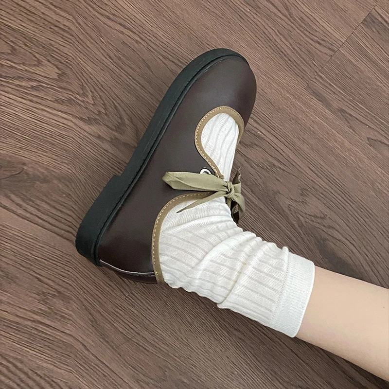 Brown-Round-Head-Flat-Bottom-Single-Shoes-Women-French-Shallow-Mouth ...