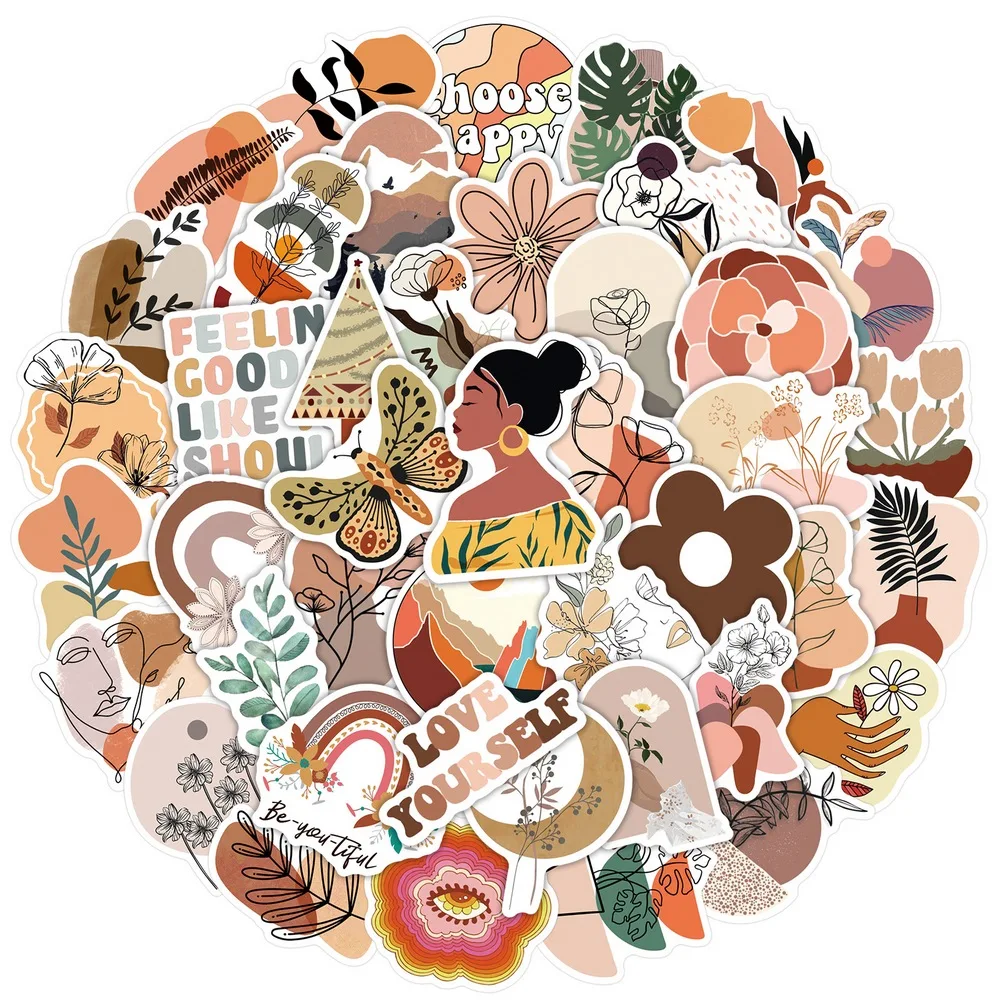 50pcs-Aesthetic-Vintage-Bohemian-Stickers-Retro-Boho-Art-Decals-Phone ...