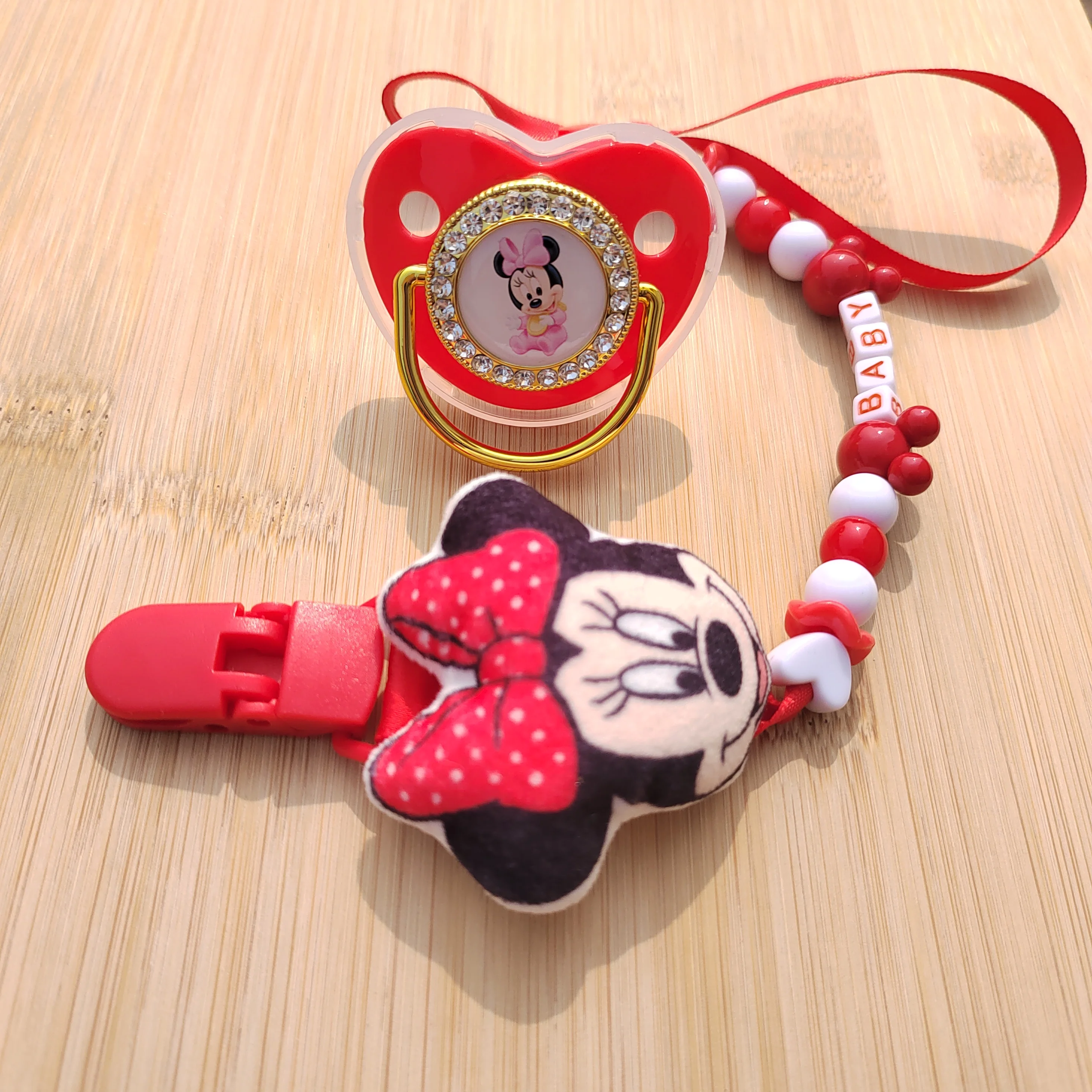 [1 set] Mickey Mouse Bling Pacifier with Personalized Disney Plush Head ...