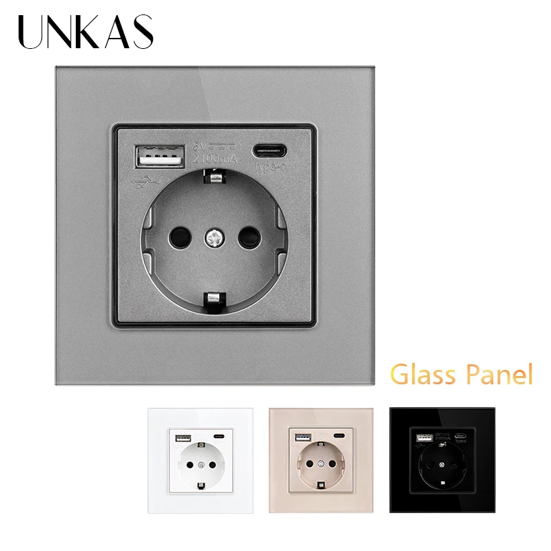 UNKAS-EU-Spain-Russia-Tempered-Glass-Panel-Grey-Wall-Power-Socket ...