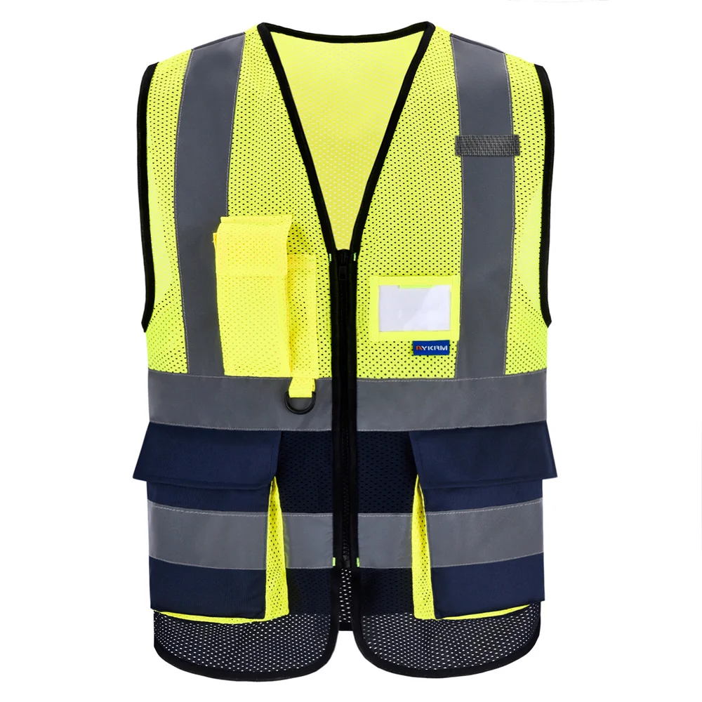 AYKRM-High-Visibility-Reflective-Vest-Safety-Zip-Pocket-Hi-Viz-Security ...
