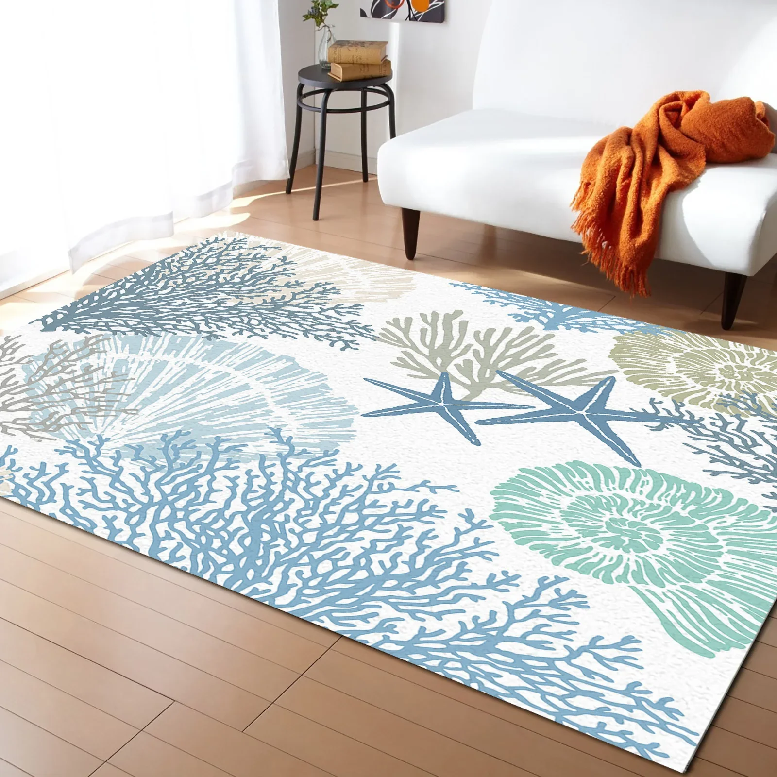 Blue-Ocean-Coral-Shell-Starfish-Carpet-Area-Rug-Children-s-Room-Living ...