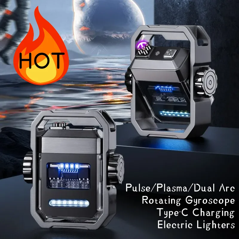 Hot-Metal-Windproof-Pulse-Plasma-USB-Dual-Arc-Electric-Lighter-Outdoor ...